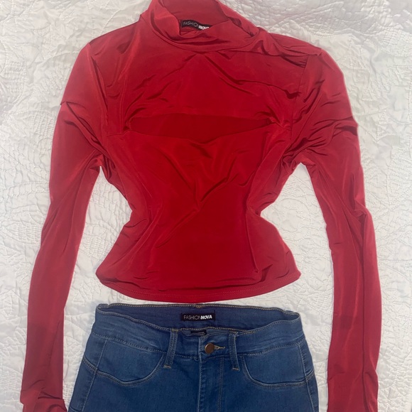 Fashion Nova | Tops | Red Satin Crop Top | Poshmark